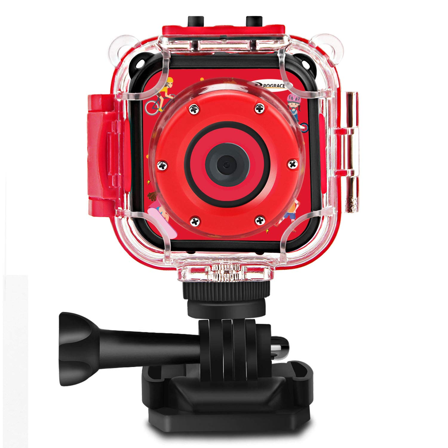 Prograce Kids Camera Underwater Waterproof Camera Camcorder for Boys Girls 4X Digital Zoom 3-Level Volume Adjustment(Red)