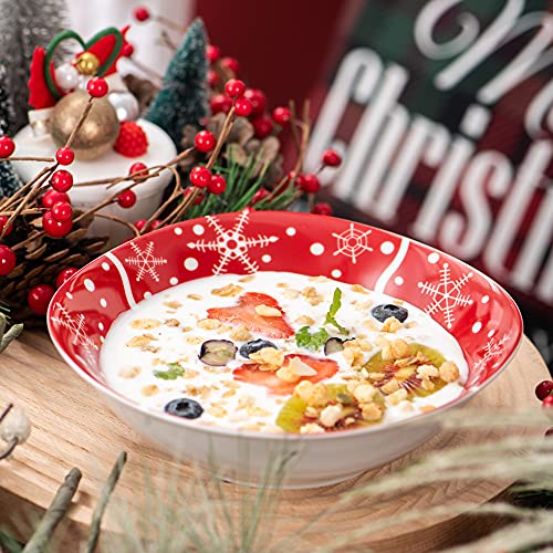 VEWEET Cereal Bowls Soup Bowl,Porcelain Bowls Set 15 OZ Breakfast Bowls, Christmas Bowls Serve for 6, Santa Claus Series