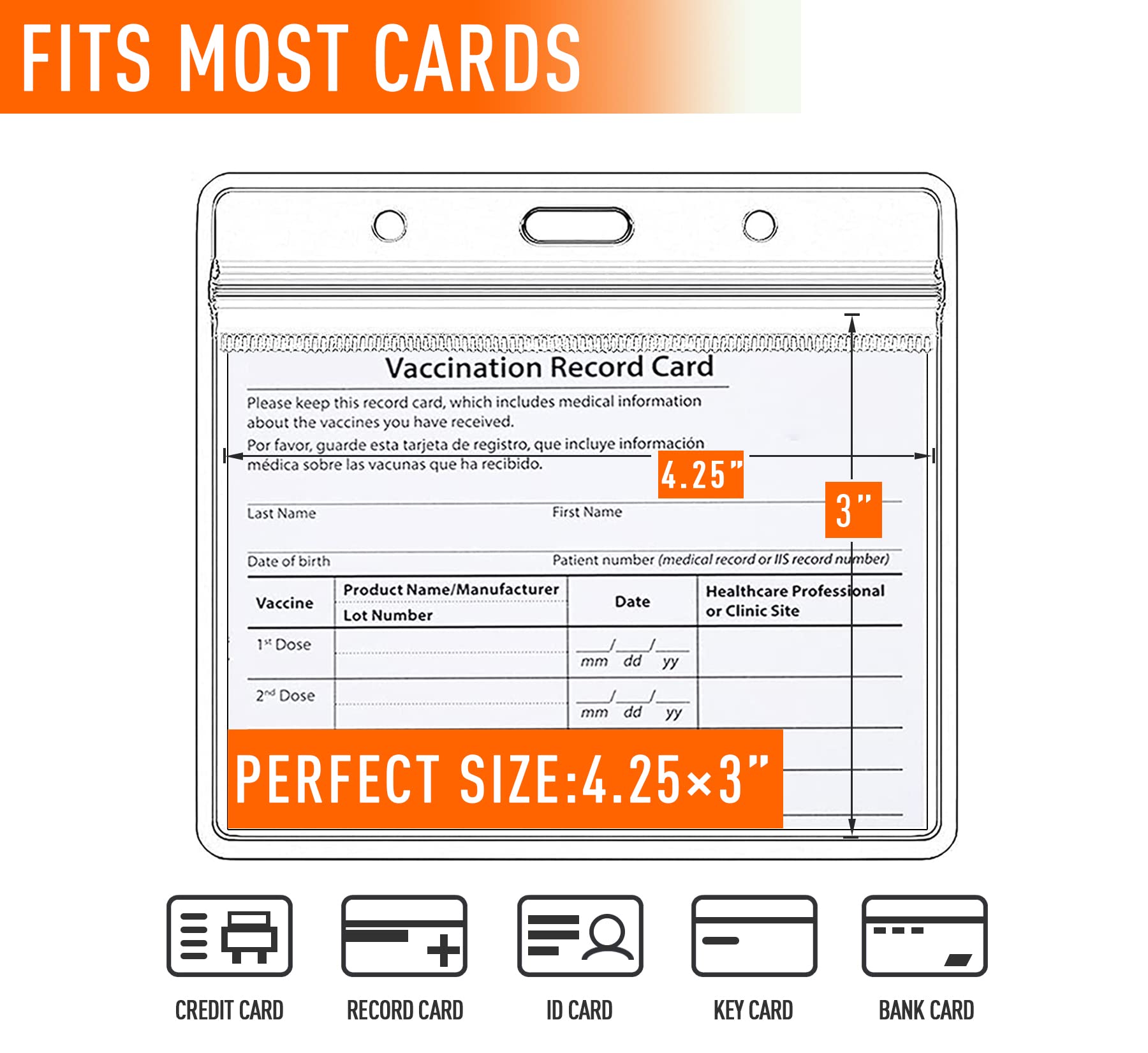 YIFFS Waterproof Vaccination Card Protector, 10 Pack Plastic ID Holder for Vaccination Card,