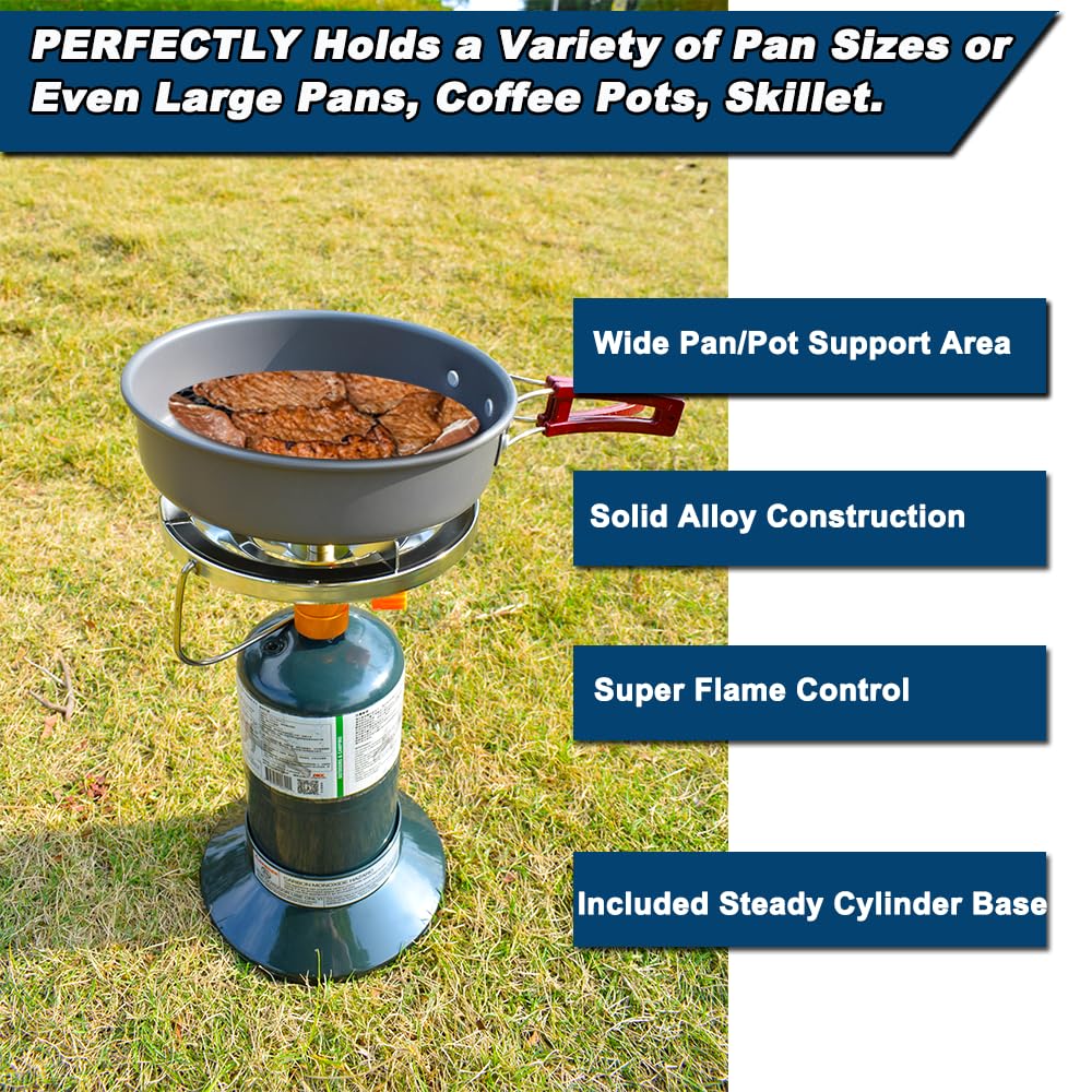 RANDDER Propane Stove Portable Camping Gas Stove 10,000 BTU Bottletop Single Adjustable Burner with 1 lb Tank Base Carrying Case Great for Backpacking Emergencies Outdoor