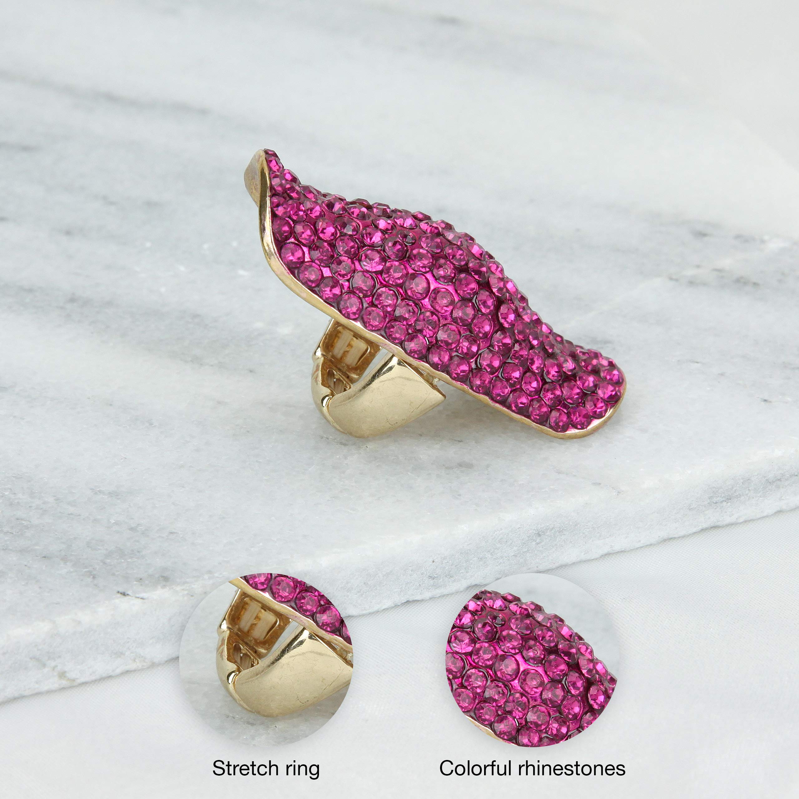 SP Sophia Collection Half Finger Long Fully Studded Adjustable Rhinestone Ring in Orange
