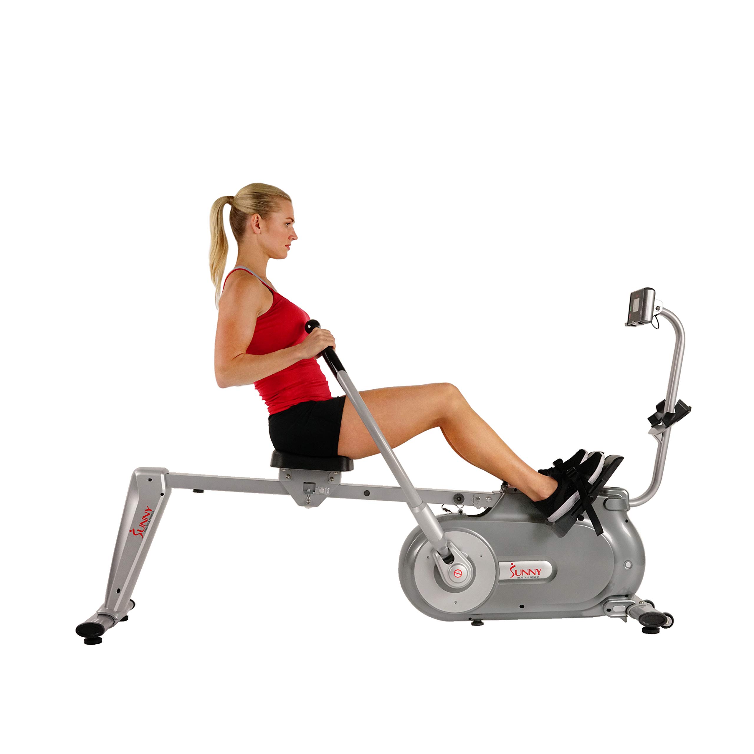 Sunny Health & Fitness Full Motion Magnetic Rowing Machine Rower with Advanced LCD Display, Elevated Seat, 265 LB Max Weight and Foldable - SF-RW5864