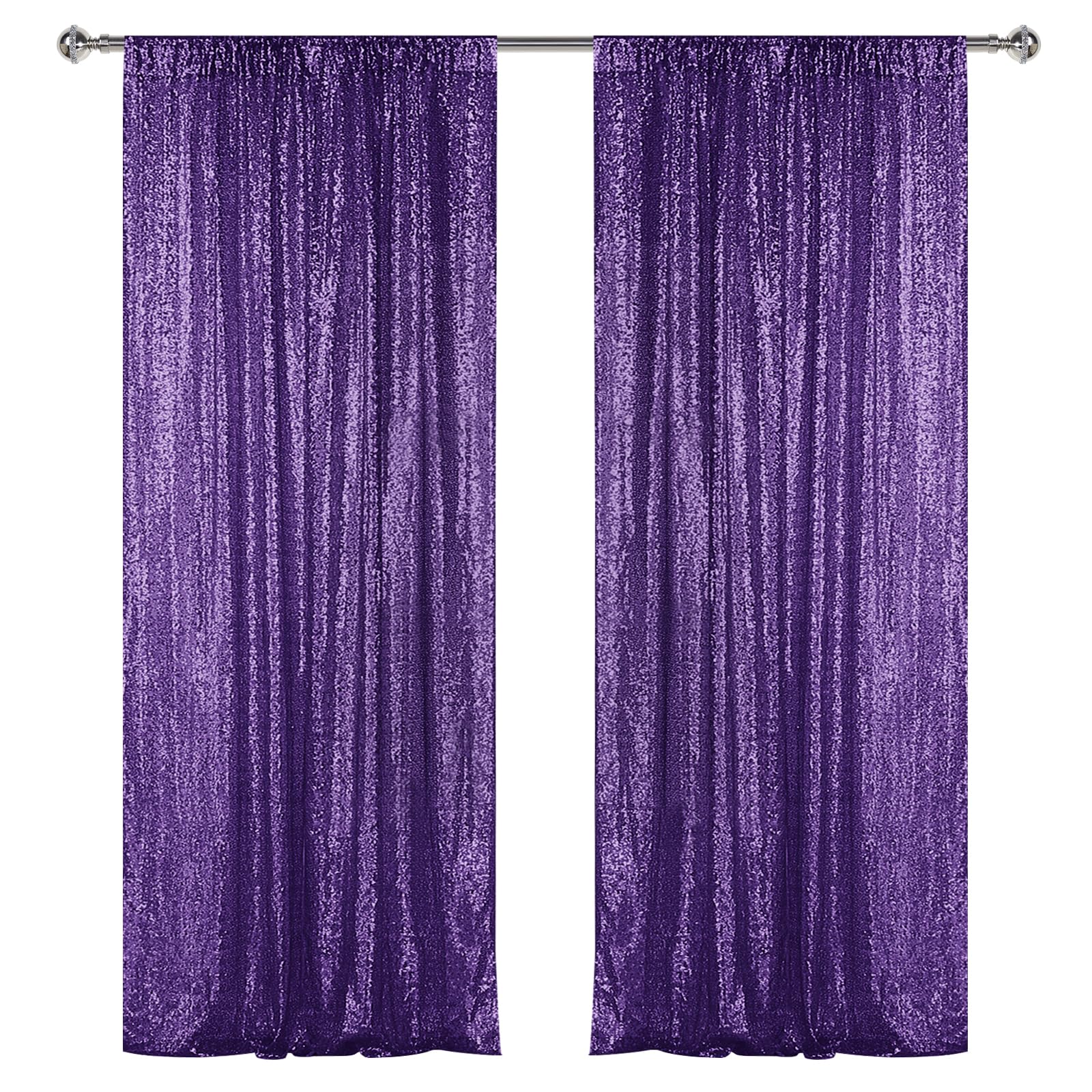 Sugargirl Purple Sequin Backdrop Curtain 2 Panels 2FTx8FT Glitter Purple Background Drapes Sparkle Photography Backdrop for Party Wedding Birthday Wall Decoration