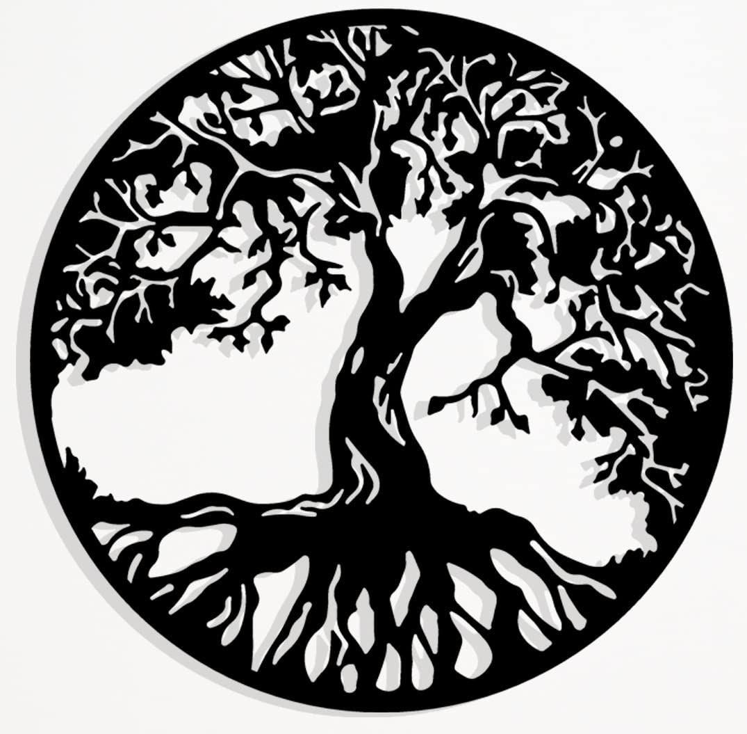 Steel Roots Decor Metal Black Tree of Life Wall Art - Powder Coated Laser Cut Holes - Indoor and Outdoor Home Bedroom or Kitchen Decorations, Modern Wall Sculpture Art Round for Living Room – 18”