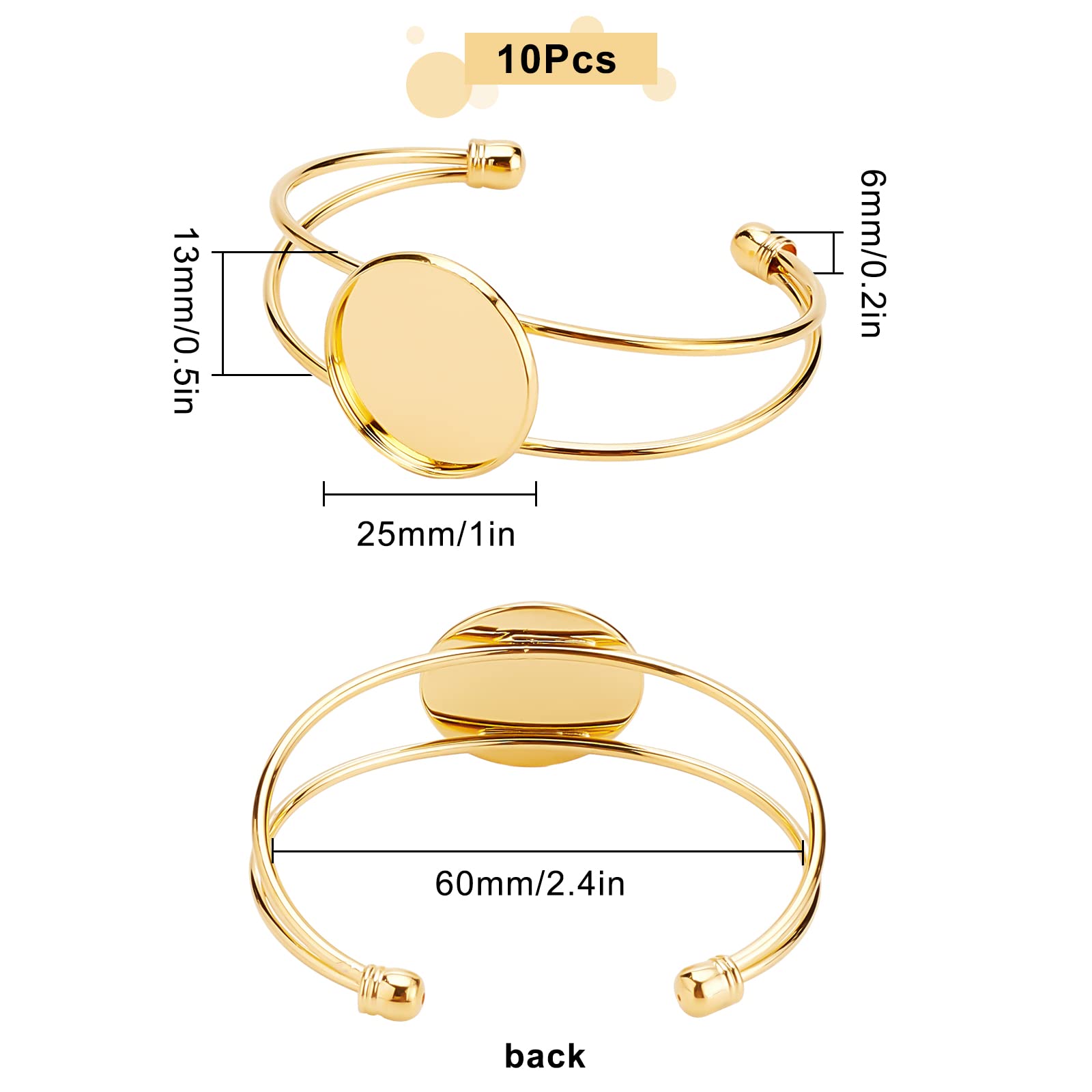 SUNNYCLUE 10Pcs Cabochon Bracelet Blanks Set Bangle Bezel Tray Blank 5Pcs Cuff Bangles Bracelet Bezels 5Pcs Round Oval Square Clear Cabochons Glass Dome for Jewelry Making Kits Men Women DIY Crafts