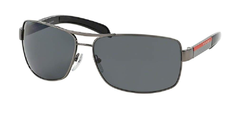 Prada PS54IS 5AV5Z1 65M Gunmetal/Grey Polarized Rectangular Sunglasses For Men+ BUNDLE With Designer iWear Eyewear Kit