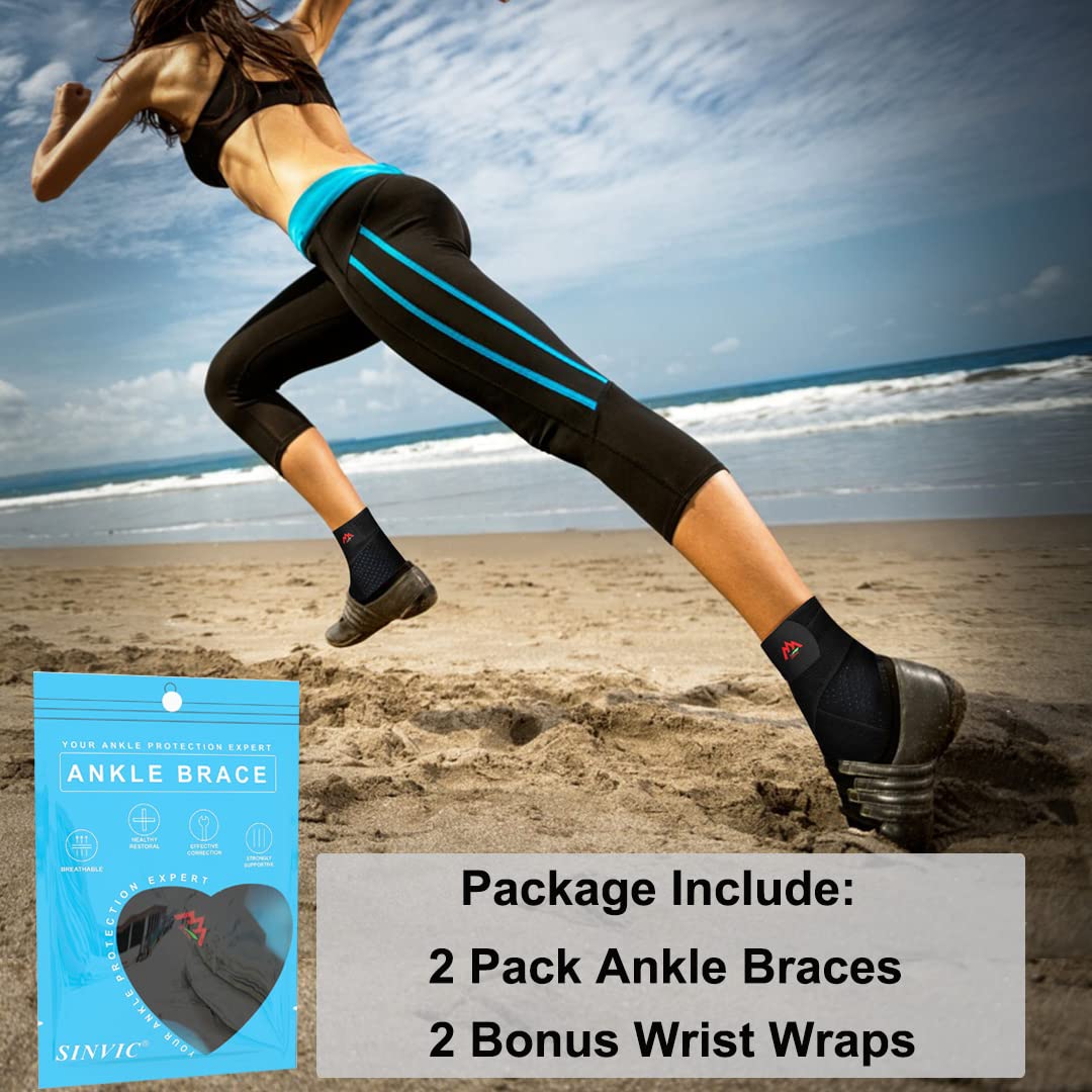 Sinvic Ankle Brace, 2PCS Ankle Braces for Men & Women, Adjustable Compression Ankle Wrap Support for Ankle Protection, Breathable & Comfortable, Ankle Support Brace for Sprains