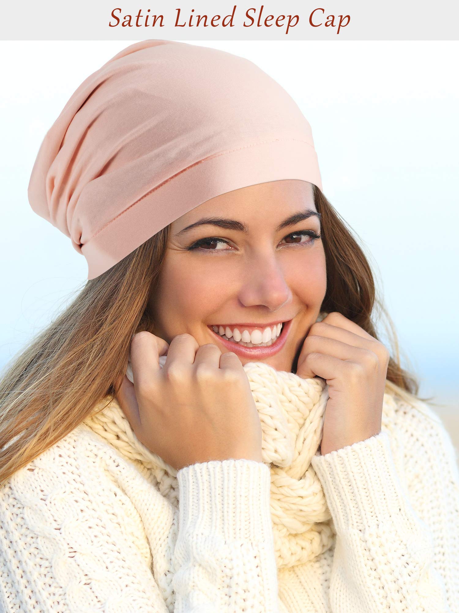 SATINIOR 4 Pieces Satin Lined Sleep Cap Hat Slouchy Beanie Slap Hat for Women (Black, Grey, Dark Blue, Pink), Medium