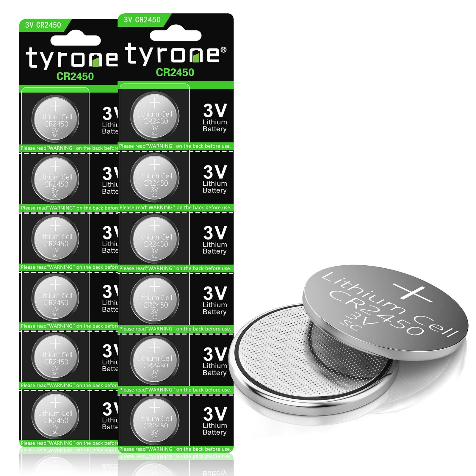 tyrone CR2450 3V Lithium Battery 12 Pack