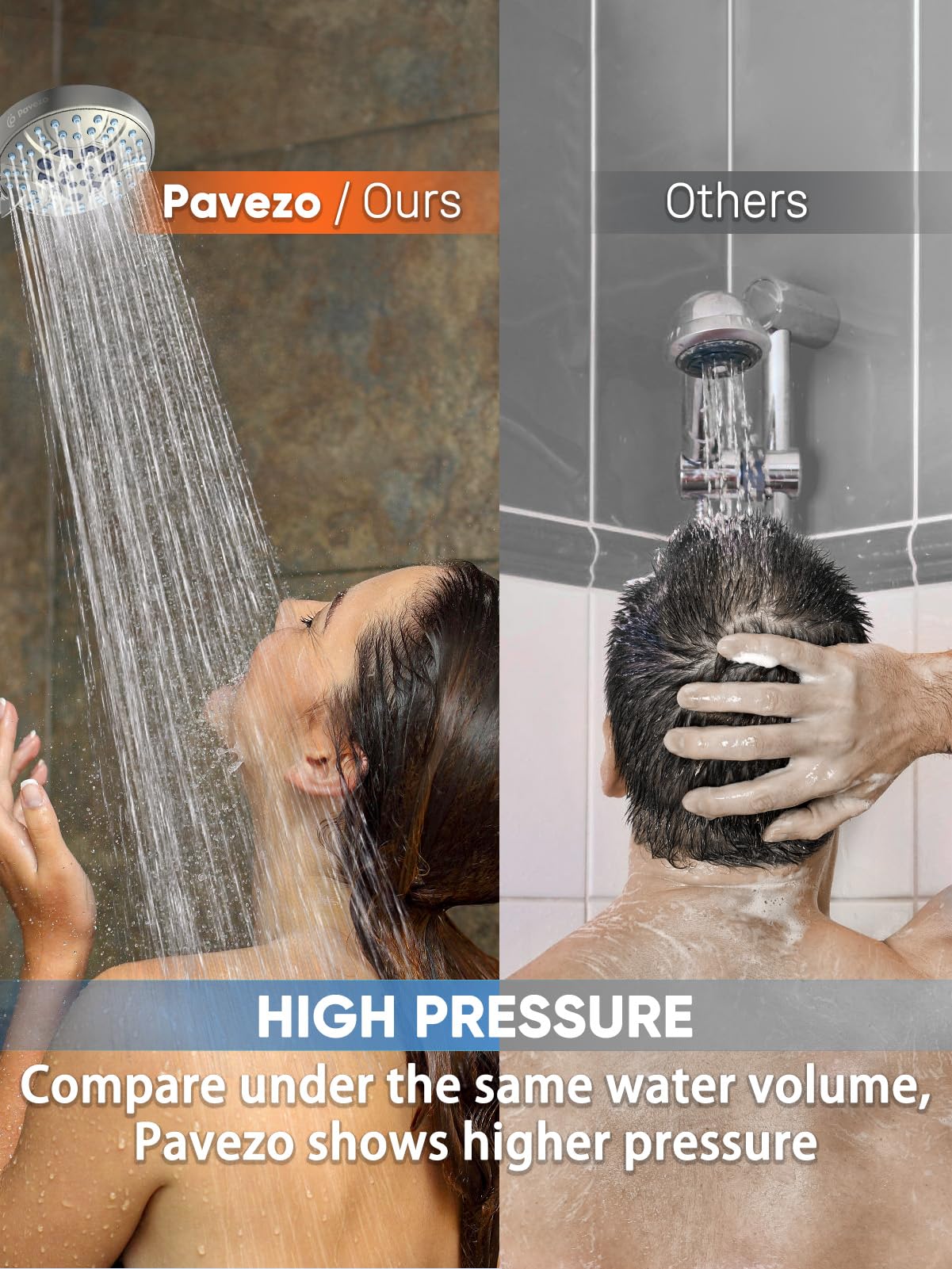 Pavezo High Pressure Handheld Shower Head with Filter, ON/OFF Switch Pause Button, 10-mode Shower Head with Hard Water Softener Filters, SS Hose, Anti-clog & Powerful Clean Tile & Pets, Brushed Nickel