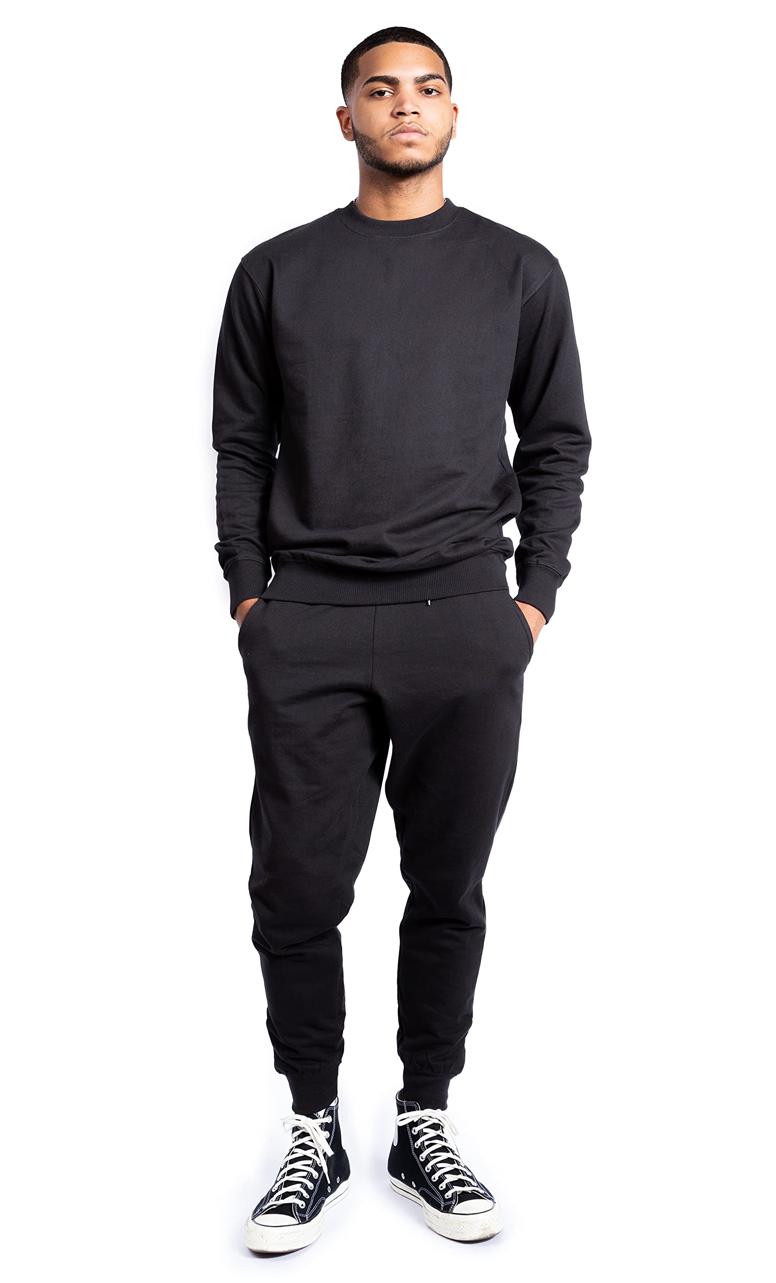 Wardrobe X Mens Premium Fleece Crewneck Tracksuit | 2 Piece Solid Color Tracksuit Set with Crewneck and Sweatpants