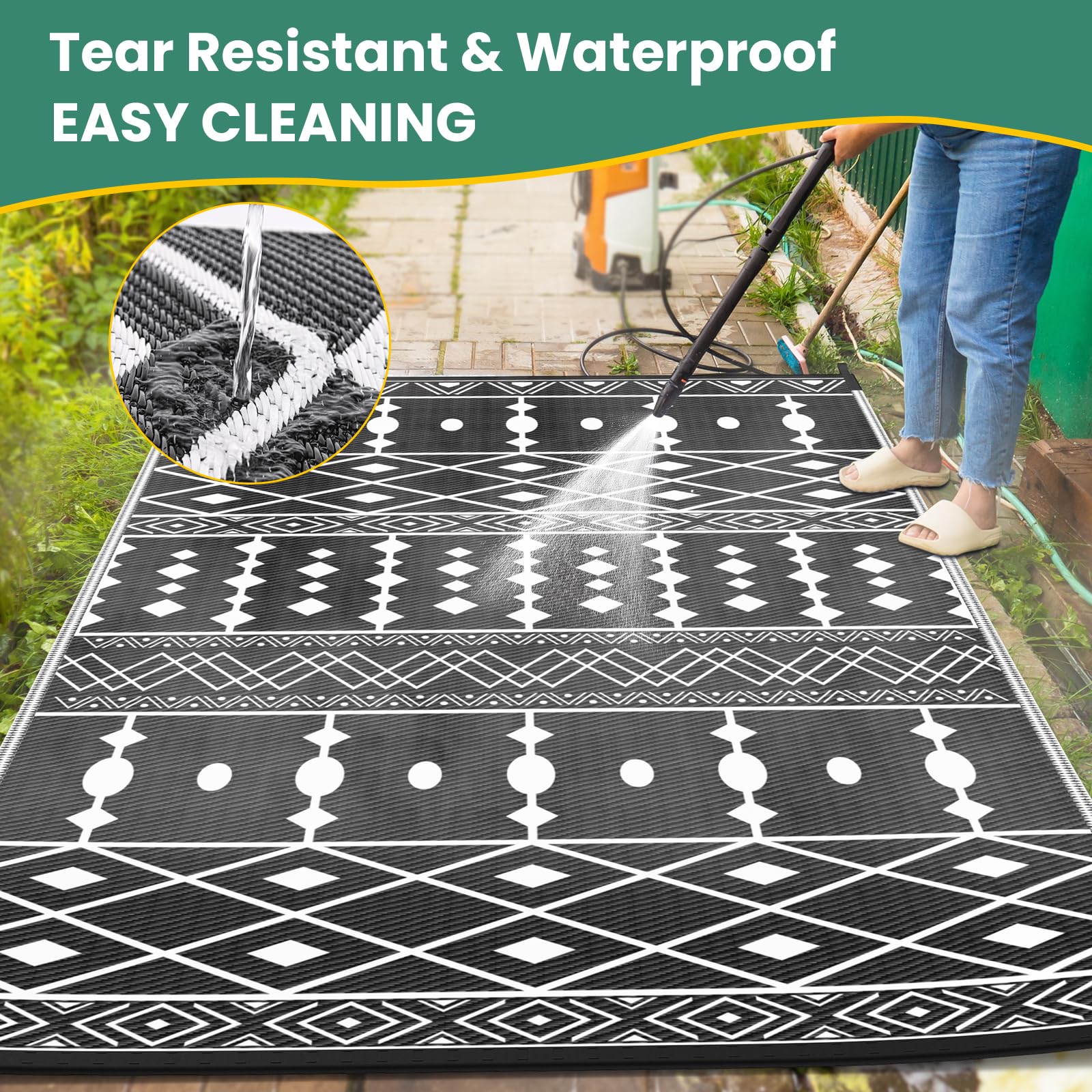 Patiobay Reversible 6'x9' Straw Rug, Waterproof Outdoor Rug for RV Camping, Patio, Porch, Balcony, Picnic, Beach Deck