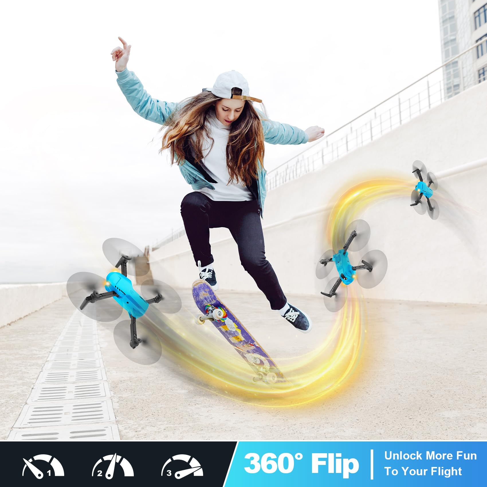 RADCLO Mini Drone with Camera - 1080P HD FPV Foldable Drone with Carrying Case, 2 Batteries,90° Adjustable Lens, One Key Take Off/Land, Altitude Hold, 360° Flip, Drones for Kids and Adults
