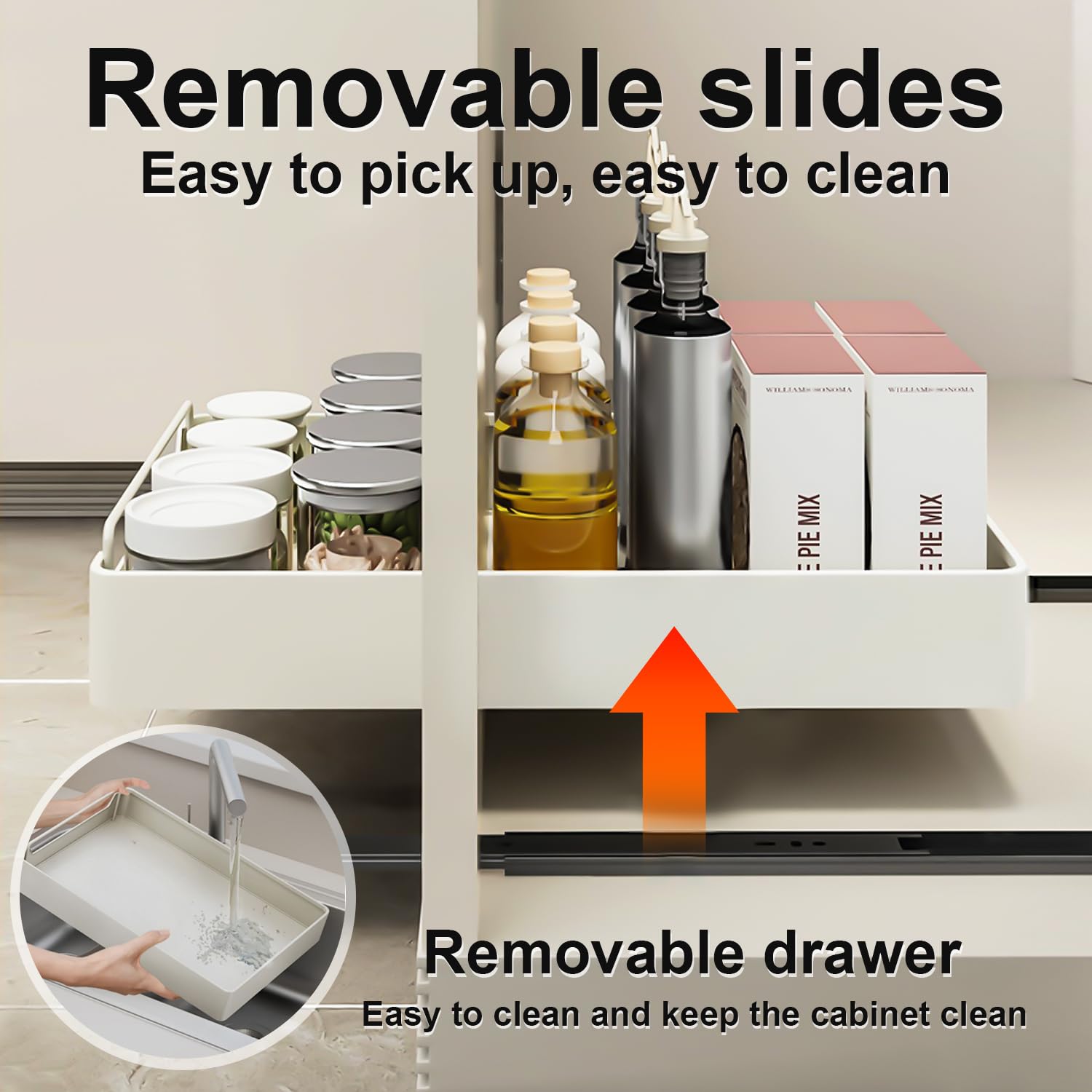 Pull Out Cabinet Organizer Fixed With Adhesive Nano Film, Sliding Pantry Shelves and Heavy Duty Storage Sliding Drawer Pantry Shelf for Kitchen,Living Room,Home, 12.2" W x16.9 D x 2.75" H