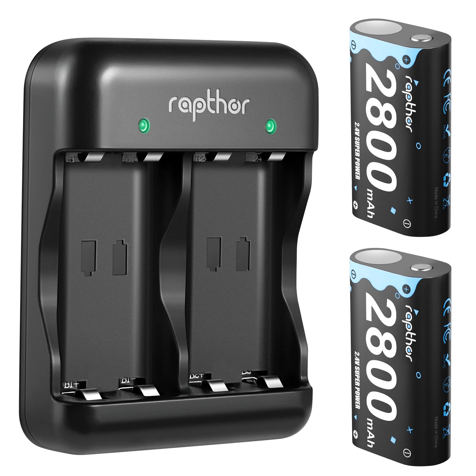 Rapthor 2800mAh Rechargeable Battery Pack for Xbox One 2.4V Ni-MH Low Self Discharge for Xbox One/Xbox One S/Xbox One X/Xbox One Elite/Xbox Series S/X, controller Batteries pack with Charger