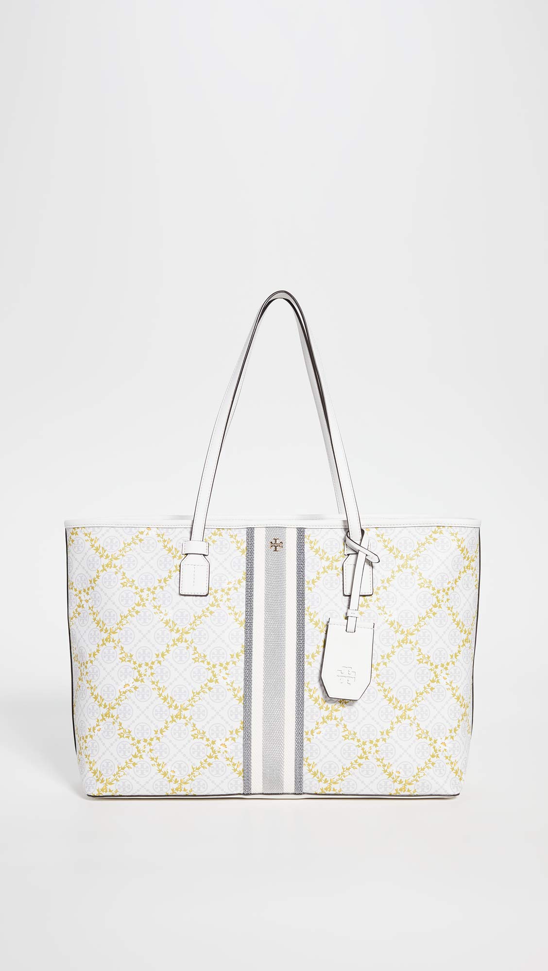 Tory Burch Women's T Monogram Floral Vine Top Zip Tote, New Ivory, One Size