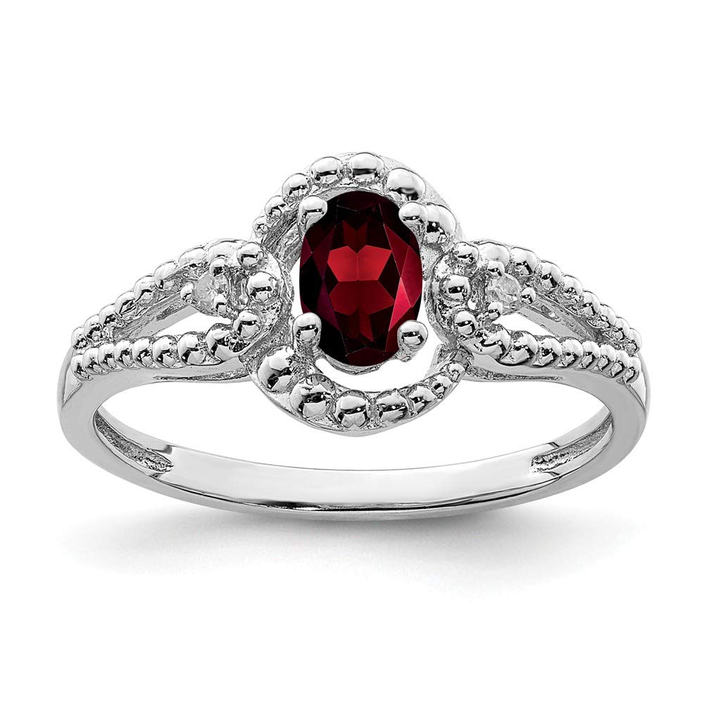 Solid 925 Sterling Silver January Simulated Birthstone Simulated Garnet & Diamond Engagement Wedding Ring (.02 cttw.) (2mm)