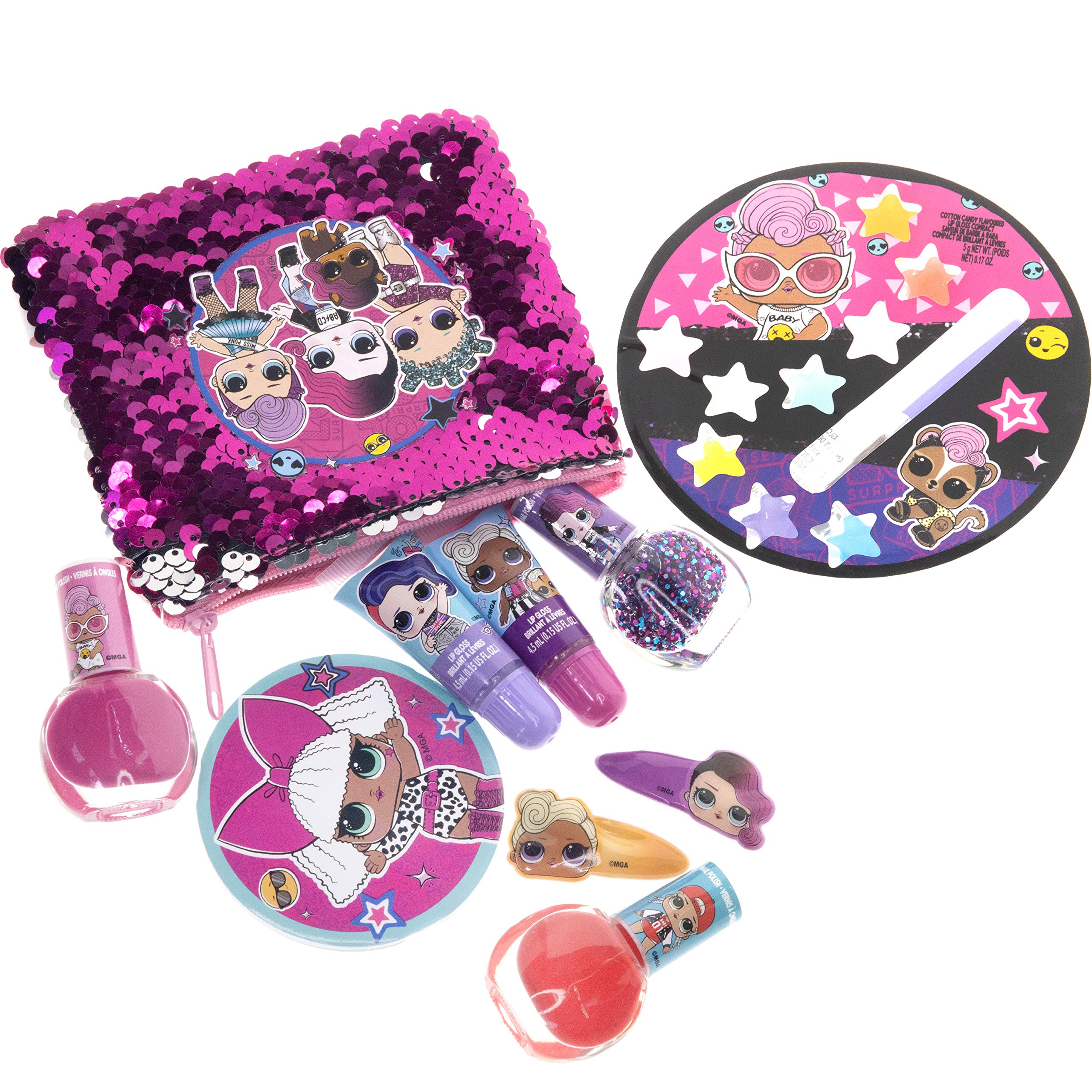 Townley Girl L.O.L Surprise Ultimate Makeover Set with over 20 Pieces, Including Lip Gloss, Nail Polish, Press-On Nails, Nail Stickers and Reversible Sequin Bag, Ages 5+