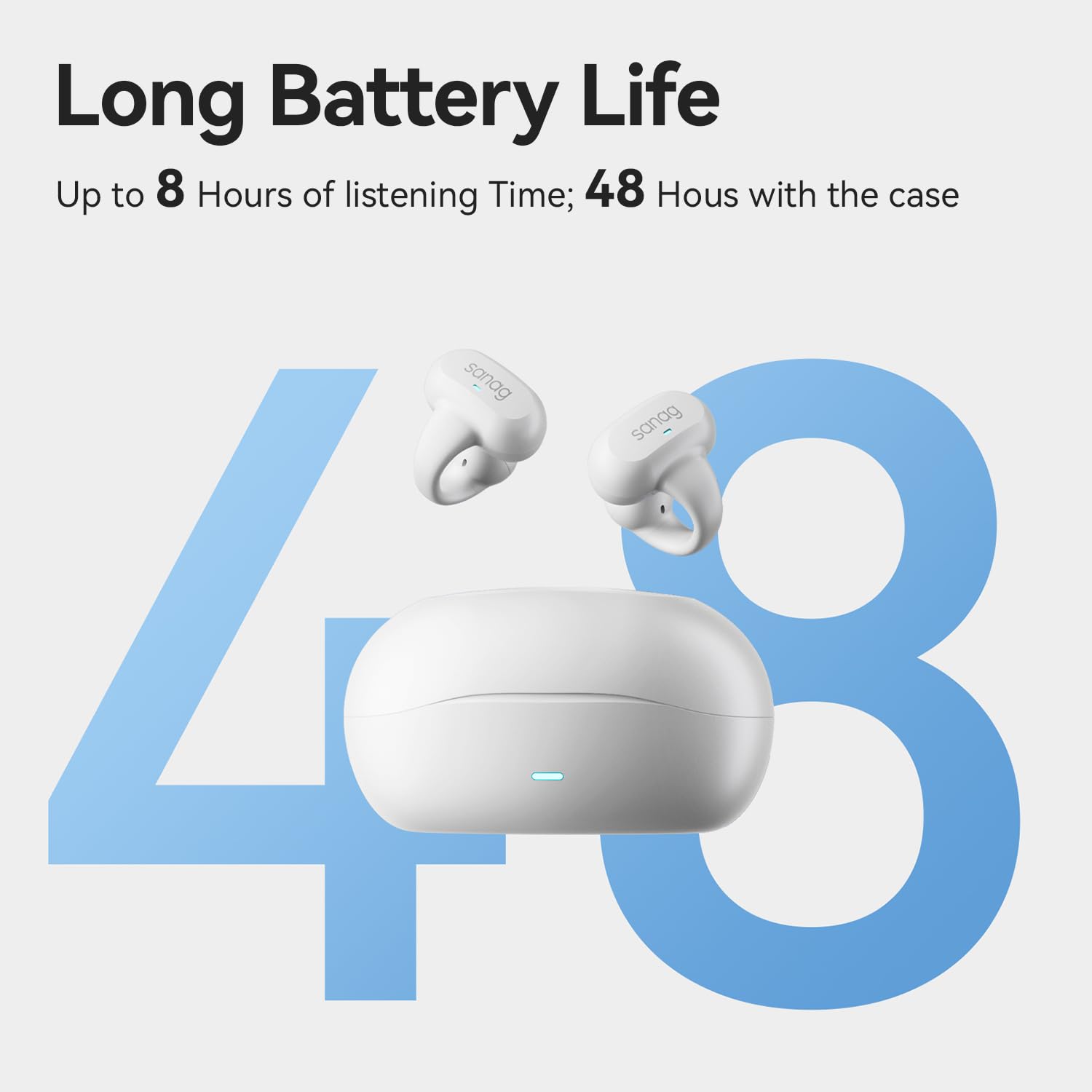 Sanag Earring Wireless Earbuds Bluetooth 5.3 with Microphone Open Ear Clip On Headphones with Charging Case Compatible with iPhone/Samsung Phone for Men,Women - White