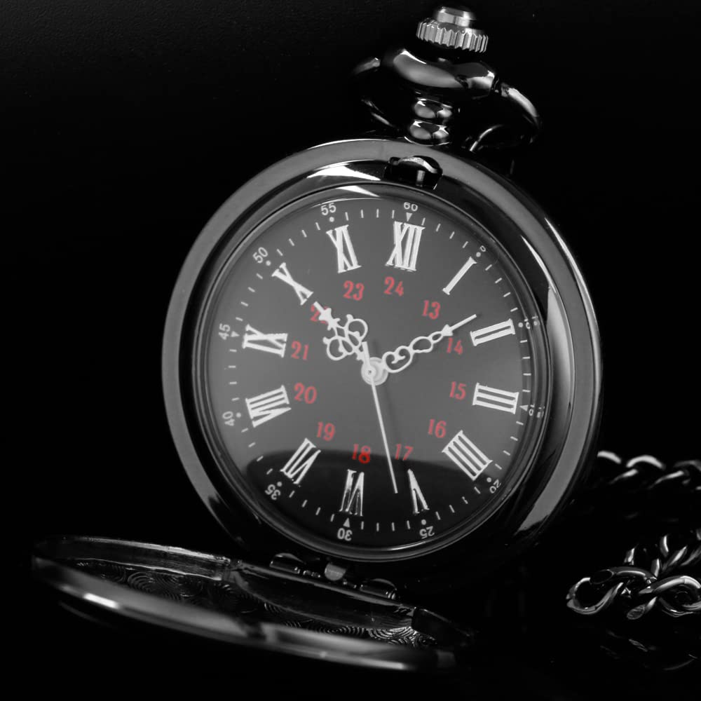 Tiong Classic Smooth Quartz Pocket Watch, Roman Numerals Scale with Chain Xmas Graduation Birthday Best Gifts