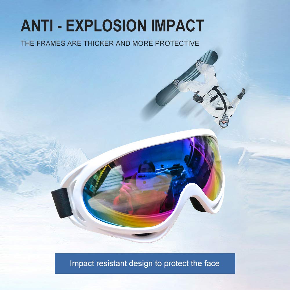 Ski Snowboard Goggles UV Protection Anti Fog Snow Goggles for Men Women Youth (white)
