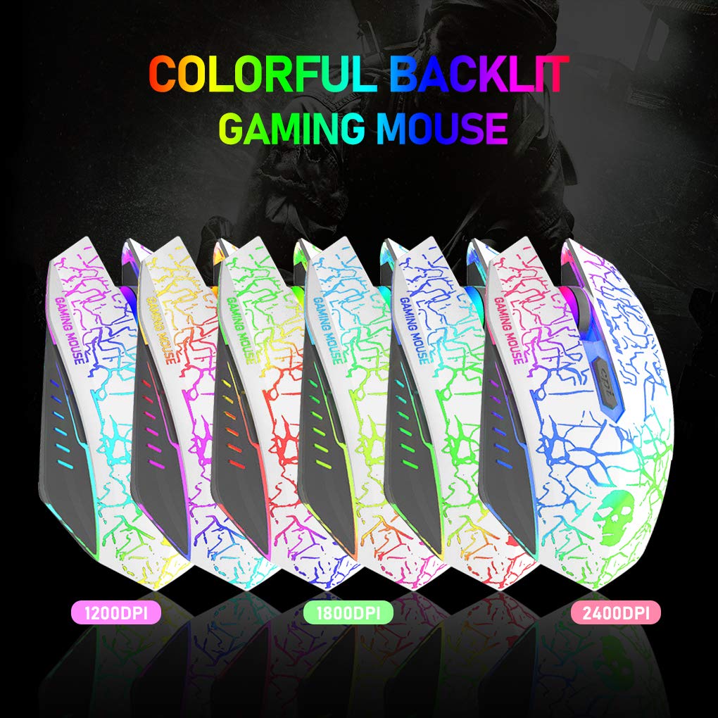 XINMENG 4-in-1 Gaming Keybaord Mouse Headset Combo,RGB Rainbow LED Backlight Gamer Keyboard and Crack Game Mouse Illuminate 3.5mm Stereo Camouflage Headphone for Laptop Computer PC Games