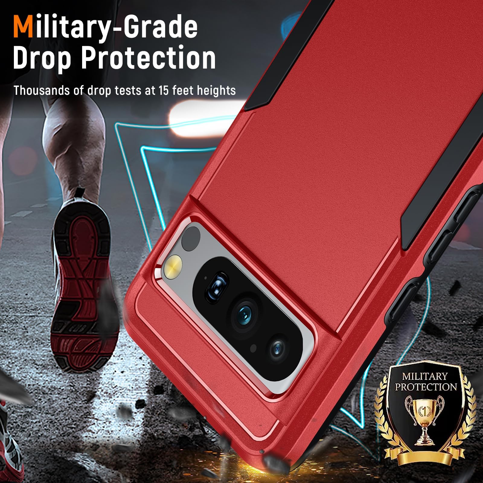Oneagle for Google Pixel 8 Pro Case, Pixel 8 Pro Case [15FT Military Protection][Double Layer][Heavy Duty][Anti-Slip][Matte Feel] Shockproof Phone Case for Pixel 8 Pro 6.7" (Red)