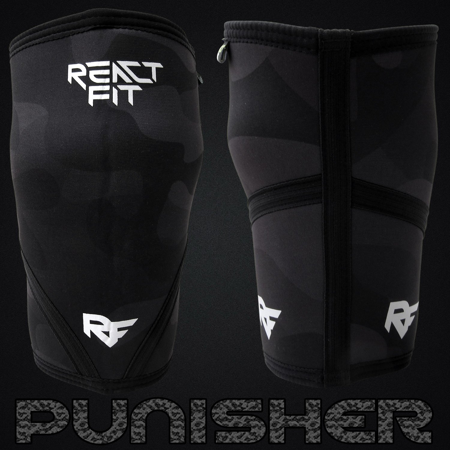 React FIT 7mm SBR Neoprene Knee Sleeves (1 Pair) Support & Compression for Weightlifting, Powerlifting, CrossFit, Training, WOD, GYM, Workout, Sports, Squats, Injury Protection (Medium, Punisher)