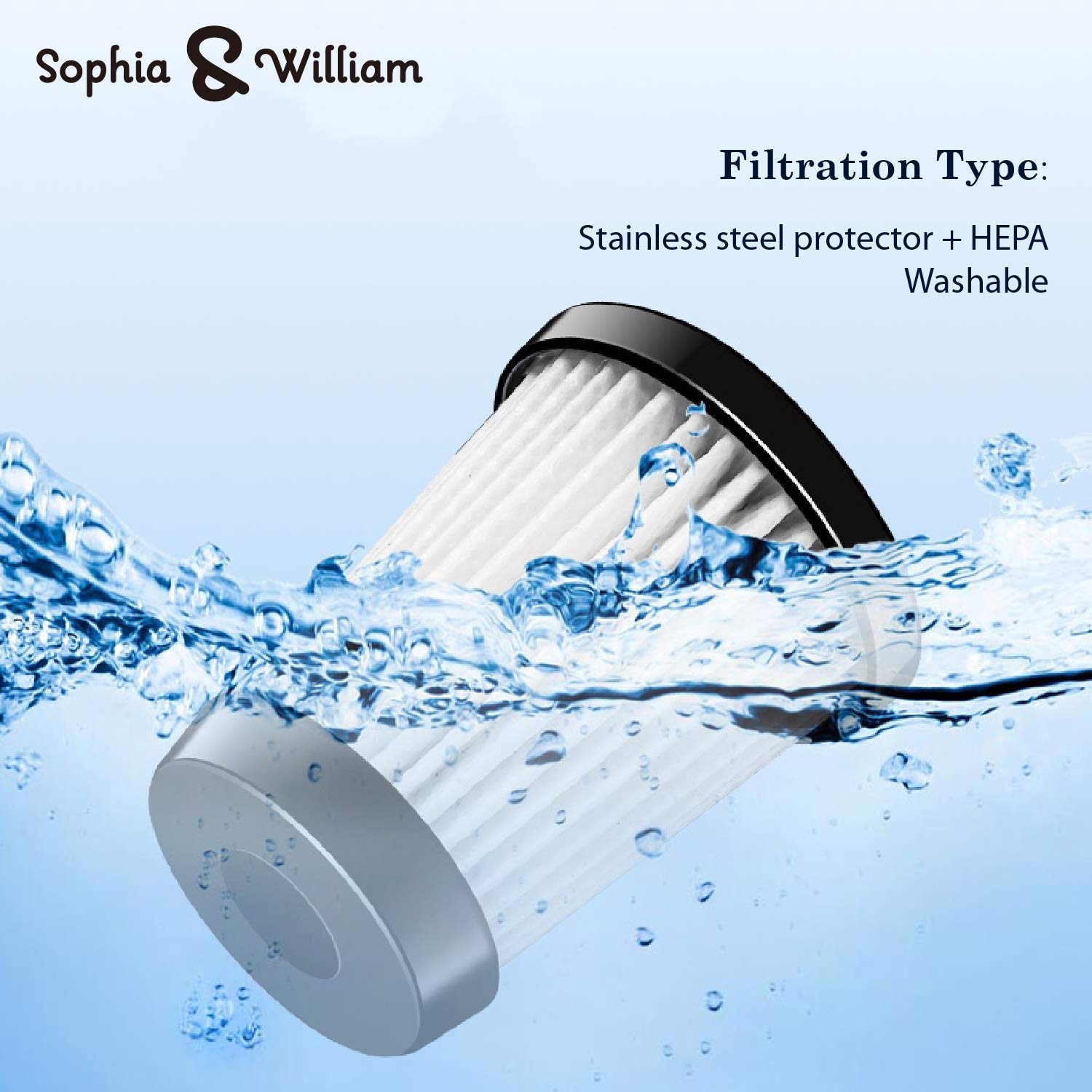 Sophia & William Portable Handheld Car Vacuum 13.5kpa - 1.1 lb Hand Vacuum Rechargeable Vacuum Cleaner Cordless