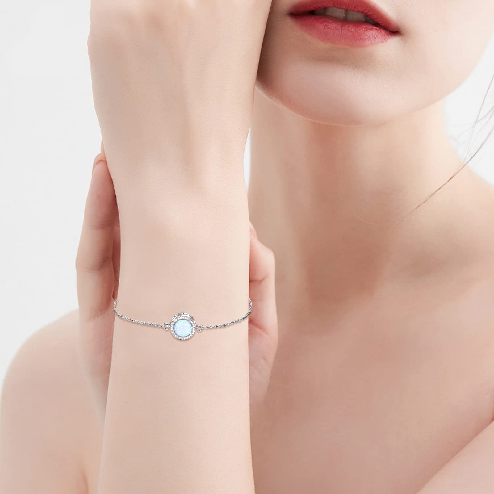 ONEFINITY Opal Urn Bracelet For Ashes 925 Sterling Silver Opal Cremation Keepsake Pendant Locket Bracelet For Women Mom