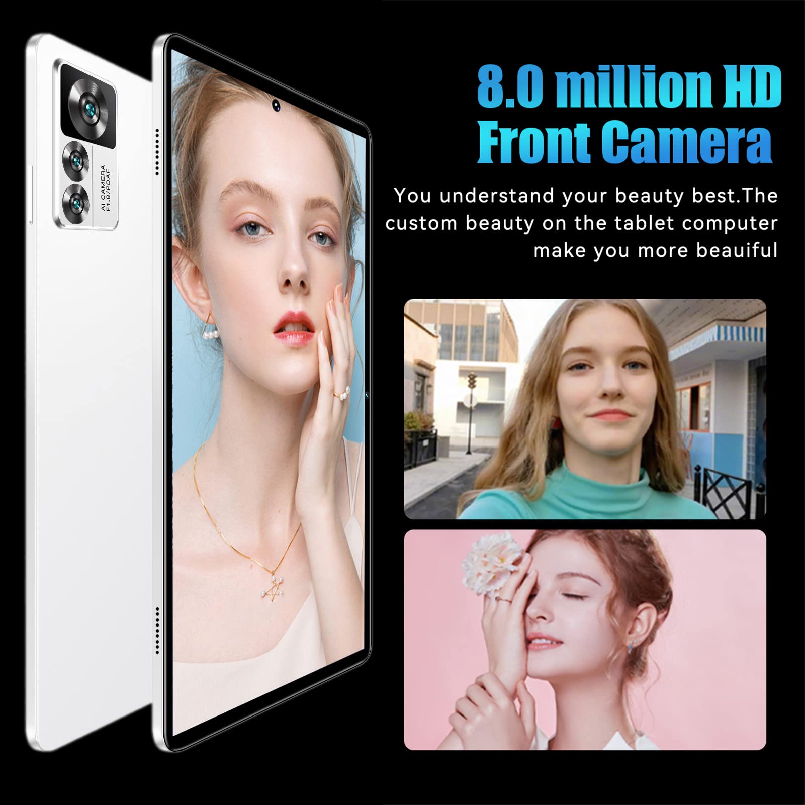 Yoidesu 10.1 Inch Tablet for Android 12, Octa Core CPU, 8GB RAM 256GB ROM, 2.4G 5G WiFi, 8MP Front 16MP Rear, 7000mAh, BT5.0, 1080 FHD, Support Gravity Sensing, GPS, Glonass, White