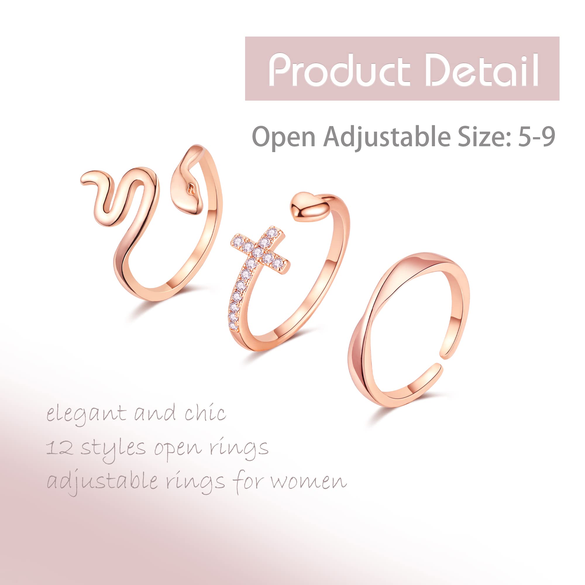 TOSGMY 12PCS Adjustable Knuckle Rings for Women 14K Gold Plated Open Ring Knuckle Stacking Rings for Teen Girls Gold Silver Stackable Finger Rings Knot Wave Open Rings Set