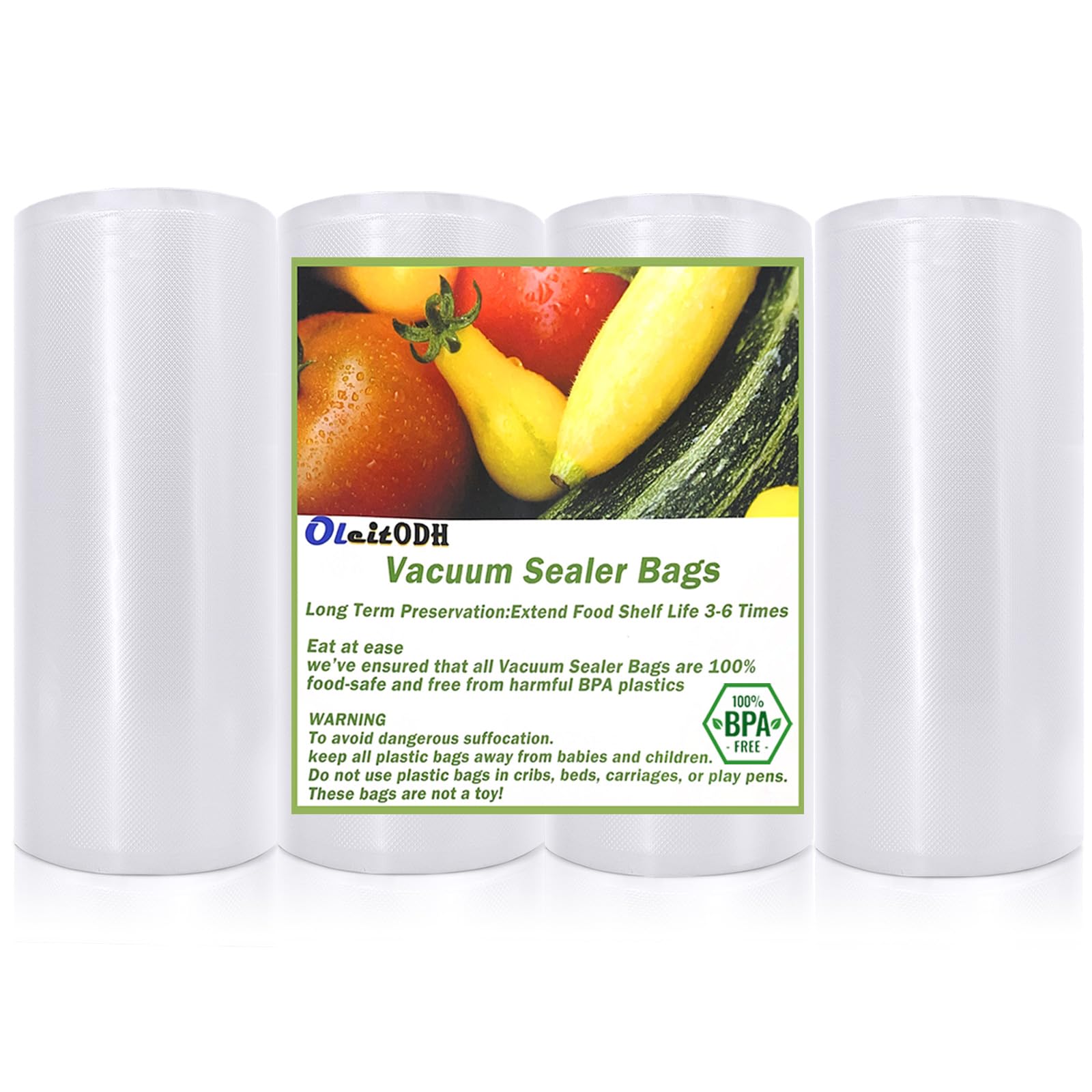 Vacuum Sealer Bags Roll 4 Pcs 8" x 150' Rolls (Total 600 feet) Vac Seal Bags for Food Saver Storage, Meal Saver Freezer Vacuum Sealer Bags, Sous Vide Bags Vacuum Sealer, Non-BPA Vacuum Sealer Bags