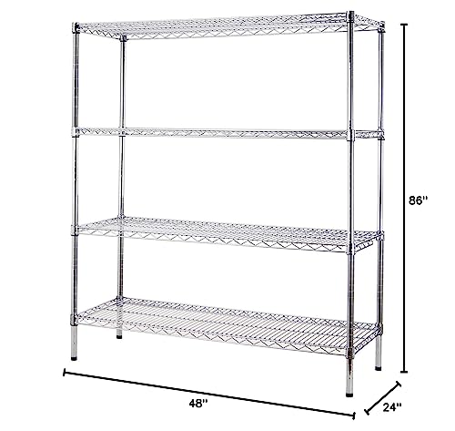 Regal Altair 24" Deep x 48" Wide x 86" High 4 Tier Chrome Wire Shelving Kit | NSF Commercial Storage Rack Unit