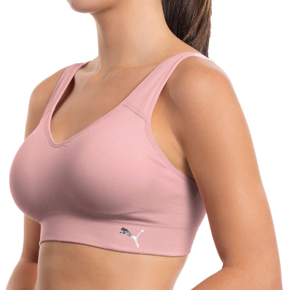 PUMA Women’s Seamless Convertible Sports Bra, 2-Pack White/Pink