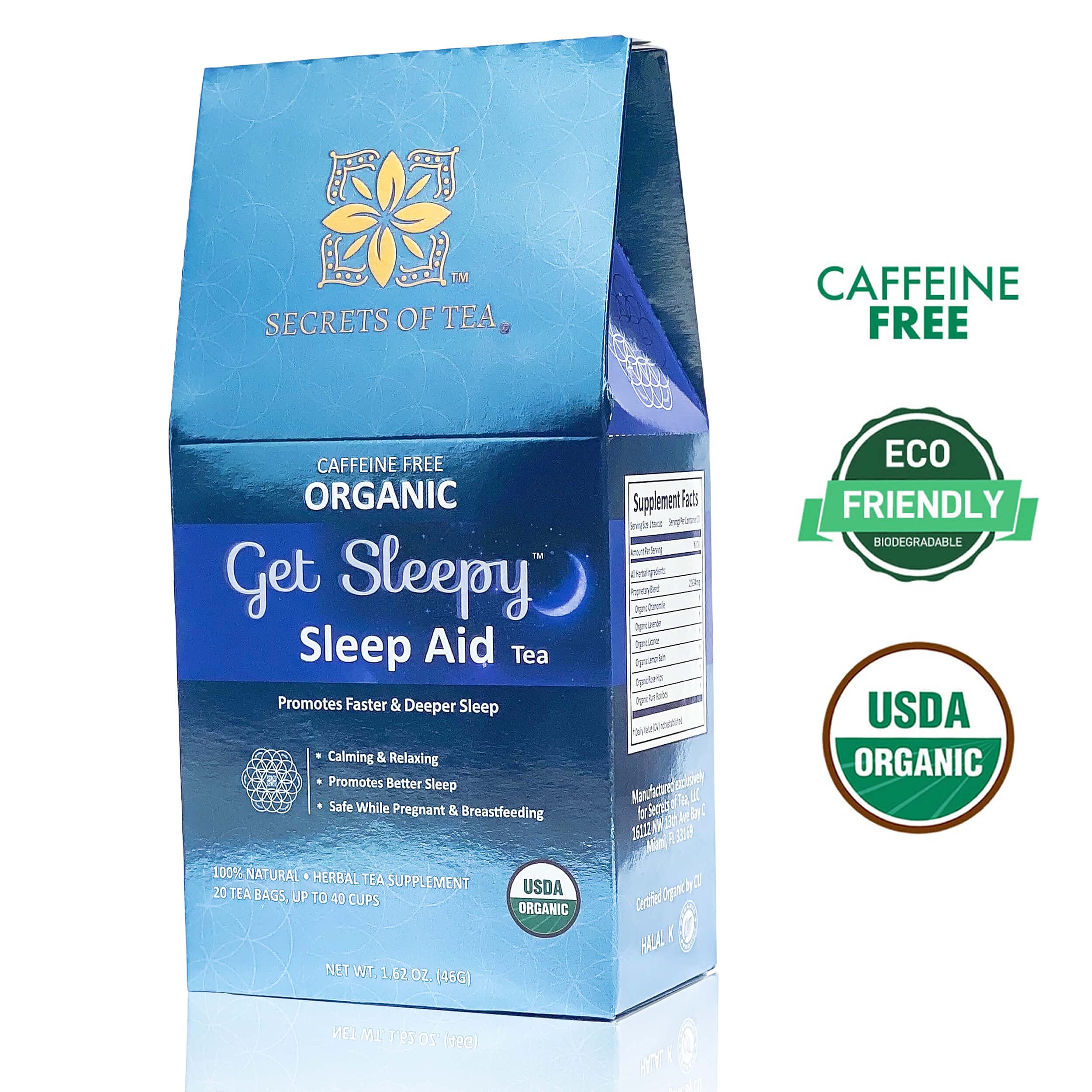 Secrets Of Tea Relaxation Tea - Natural USDA Organic Caffeine-Free Herbal Tea with Lavender, Chamomile Herbal Tea - 20 Count(1 Pack)