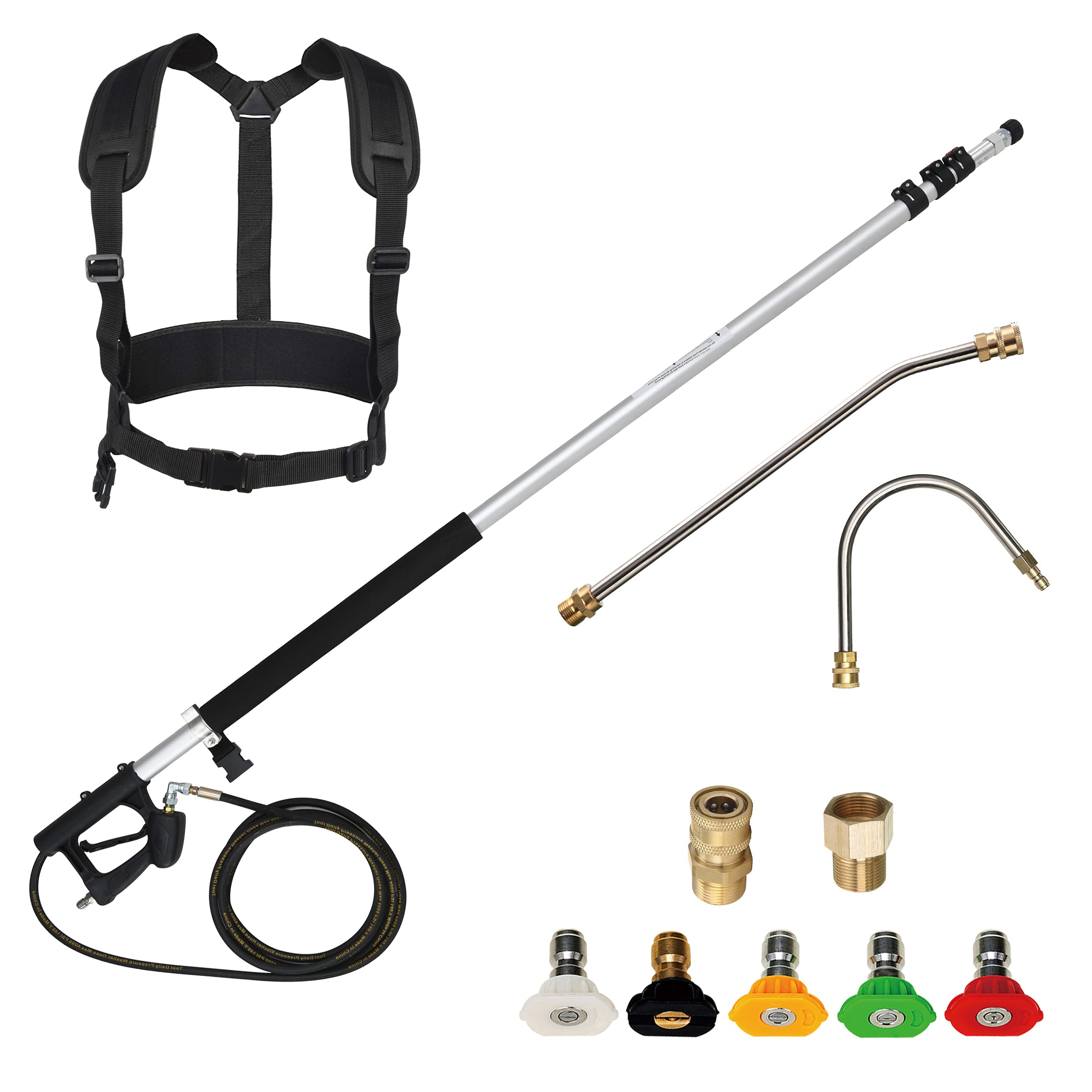 RIDGE WASHER Telescoping Pressure Washer Wand, 18 Feet Gutter Cleaning Tool, with Extension Wand, Gutter Cleaner Attachment, Support Belt, 5 Nozzles, 2 Couplers, 4000 PSI
