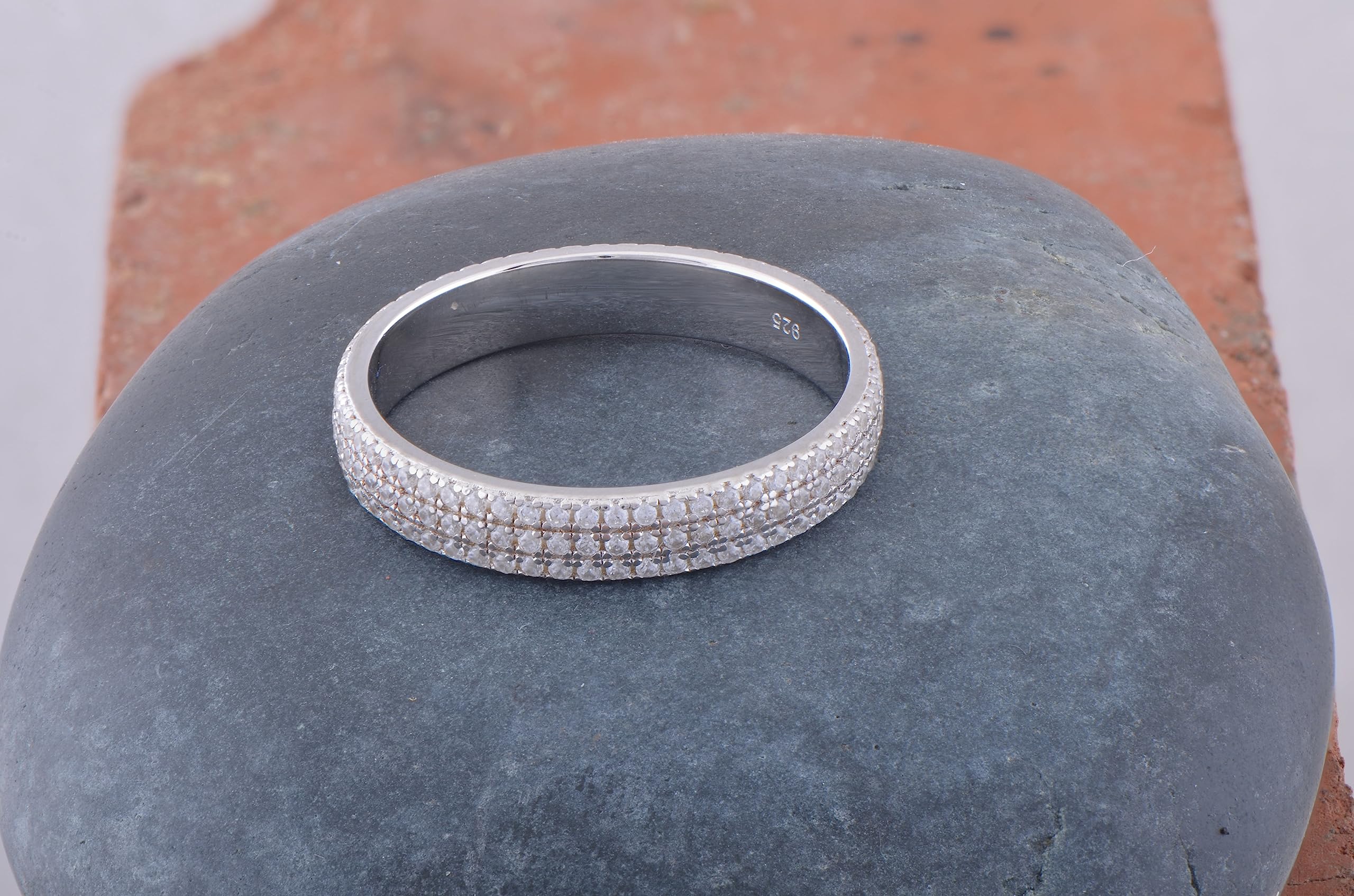 SILVERCLOSEOUT Rhodium Plated Sterling Silver Womens Wide CZ Cubic Zirconia Eternity Band Ring - Size 7