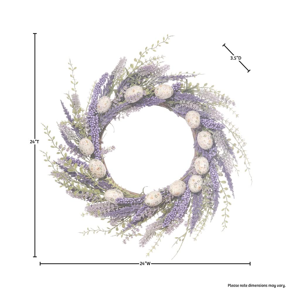 Regency International Deco Egg and Heather Christmas Wreath, 24 inch Diameter, Cream and Purple