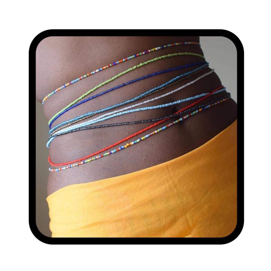 Victray Beads Belly Chain African Beaded Waist Chains Layered Bikini Chain Beach Waist Accessories 10 Pack for Women