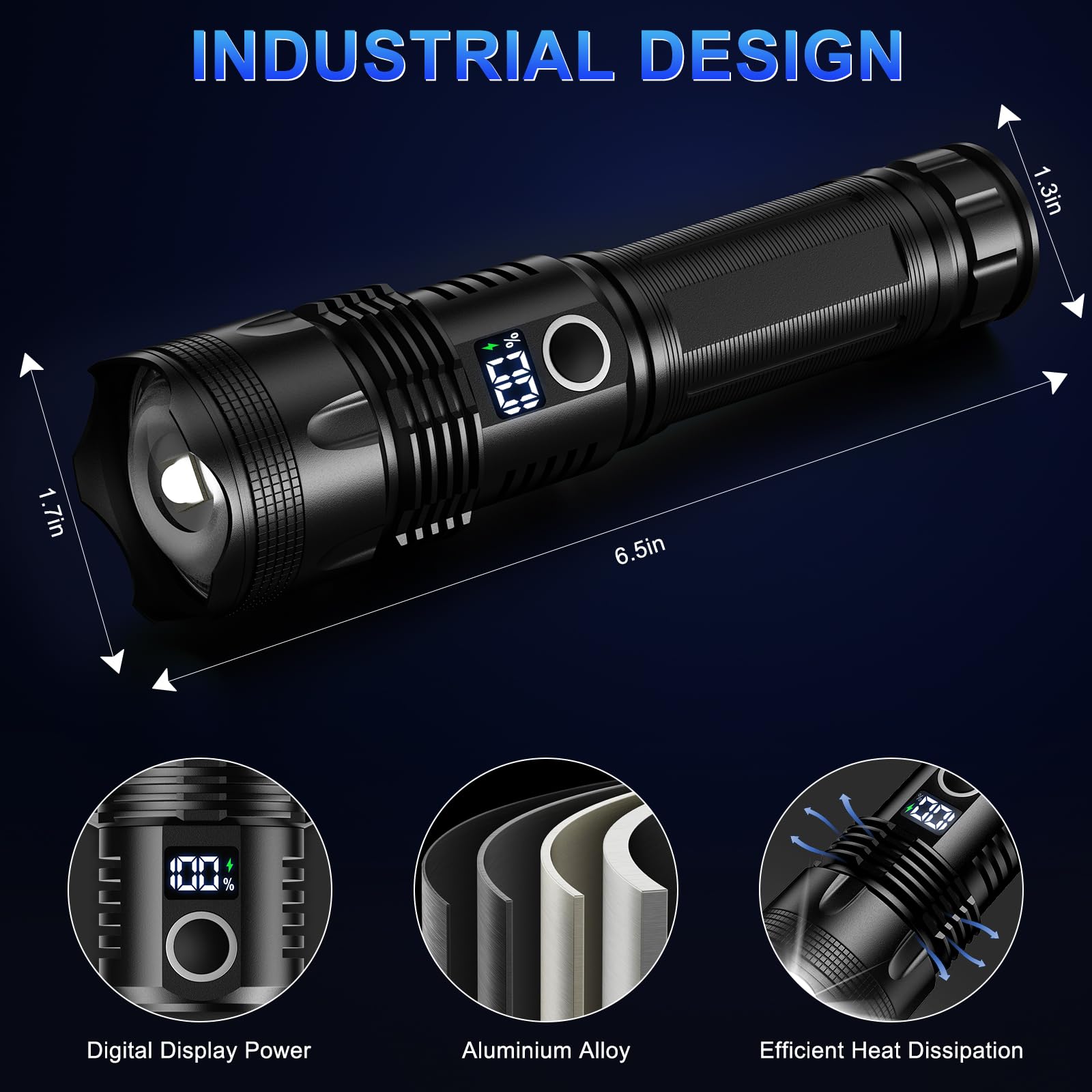 Vinderfine Flashlights High Lumens Rechargeable, 250000 Lumens Bright Led Flashlight, P50-YJK