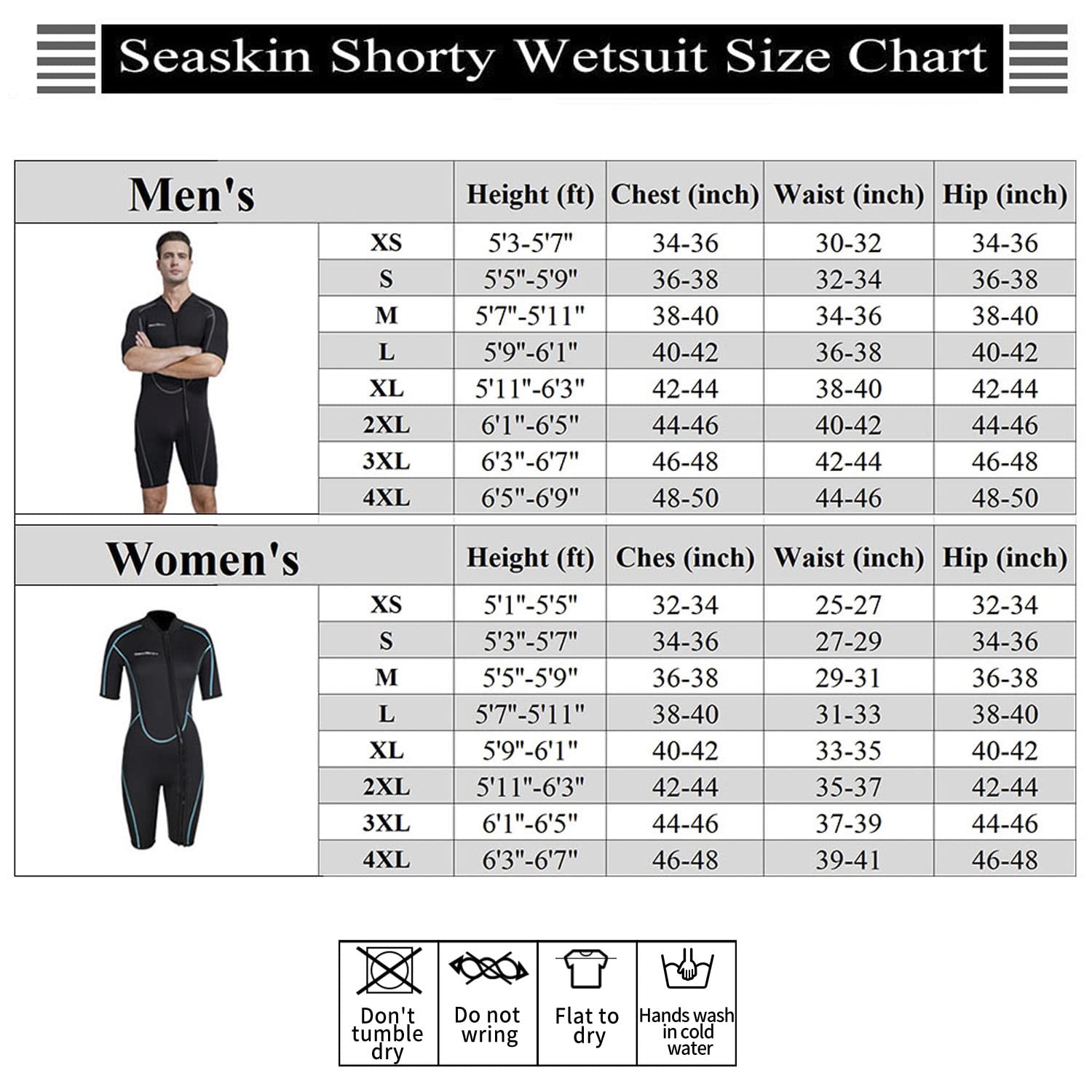 Seaskin Mens 3mm Shorty Wetsuit Womens, Full Body Diving Suit Front Zip Wetsuit for Diving Snorkeling Surfing Swimming