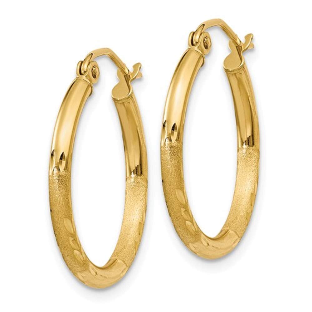 Small 14k Yellow Gold Diamond Cut Hoop Earrings with Click-down Clasp, (2mm Tube) (3/4 inch - 20mm)