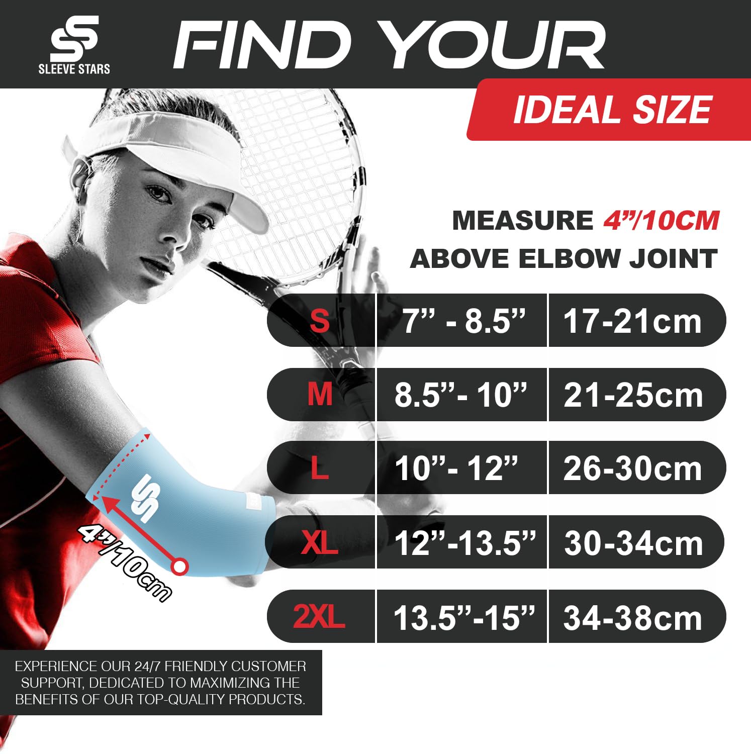 Sleeve Stars Elbow Compression Sleeve for Women & Men, Tendonitis Elbow Brace & Elbow Support for Pain & Arthritis, Tennis Elbow Sleeve Arm Protector Wrap for Golf & Sports (S-XXL) (L: 10"-12", Light Blue)
