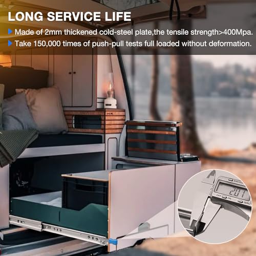 REGUDA Heavy Duty Locking Drawer Slides Full Extension Runners with Lock 12 14 16 18 20 22 24 26 28 30 32 34 36 38 40 Inch Side Mount Ball Bearing Rails Track Glides 250 Lbs (with lock, 20 inch)