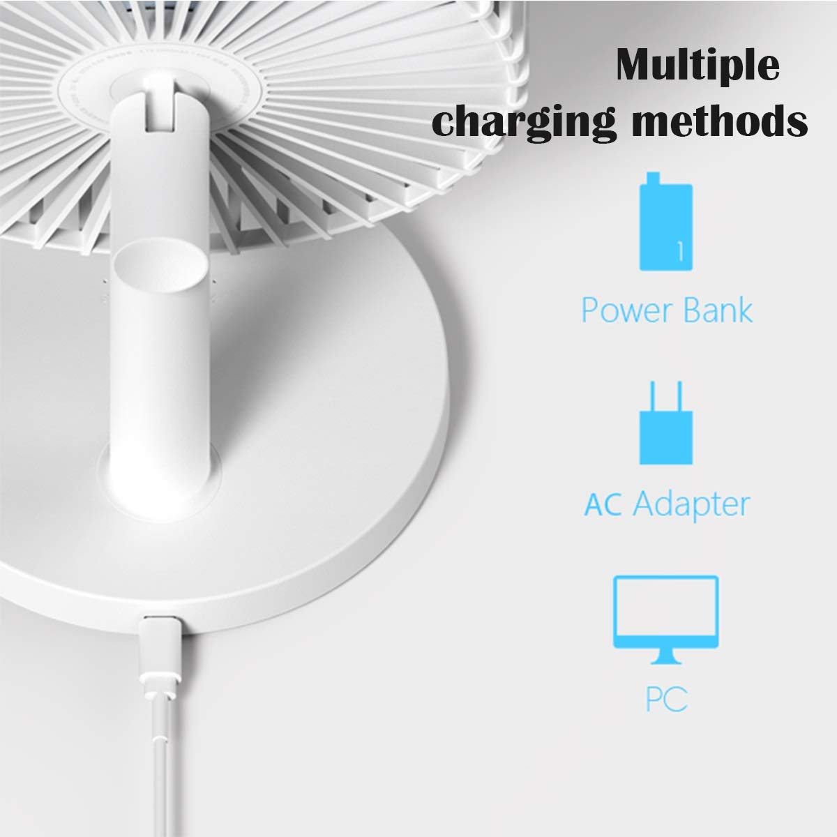 USB Desk Fan for office USB & Battery Powered Table Fan 3 Speeds Adjustable(9.25 x 7.28 x 5.67, White)