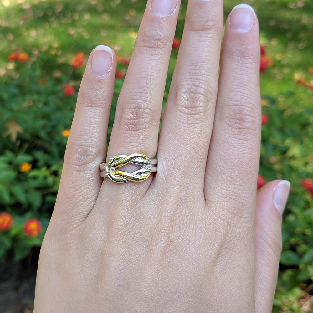 Solid Two-Tone Sterling Silver and 18k Yellow Gold Plating Wedding Ring Celtic Love Knot Promise Ring Love Knot Ring (Size 6)