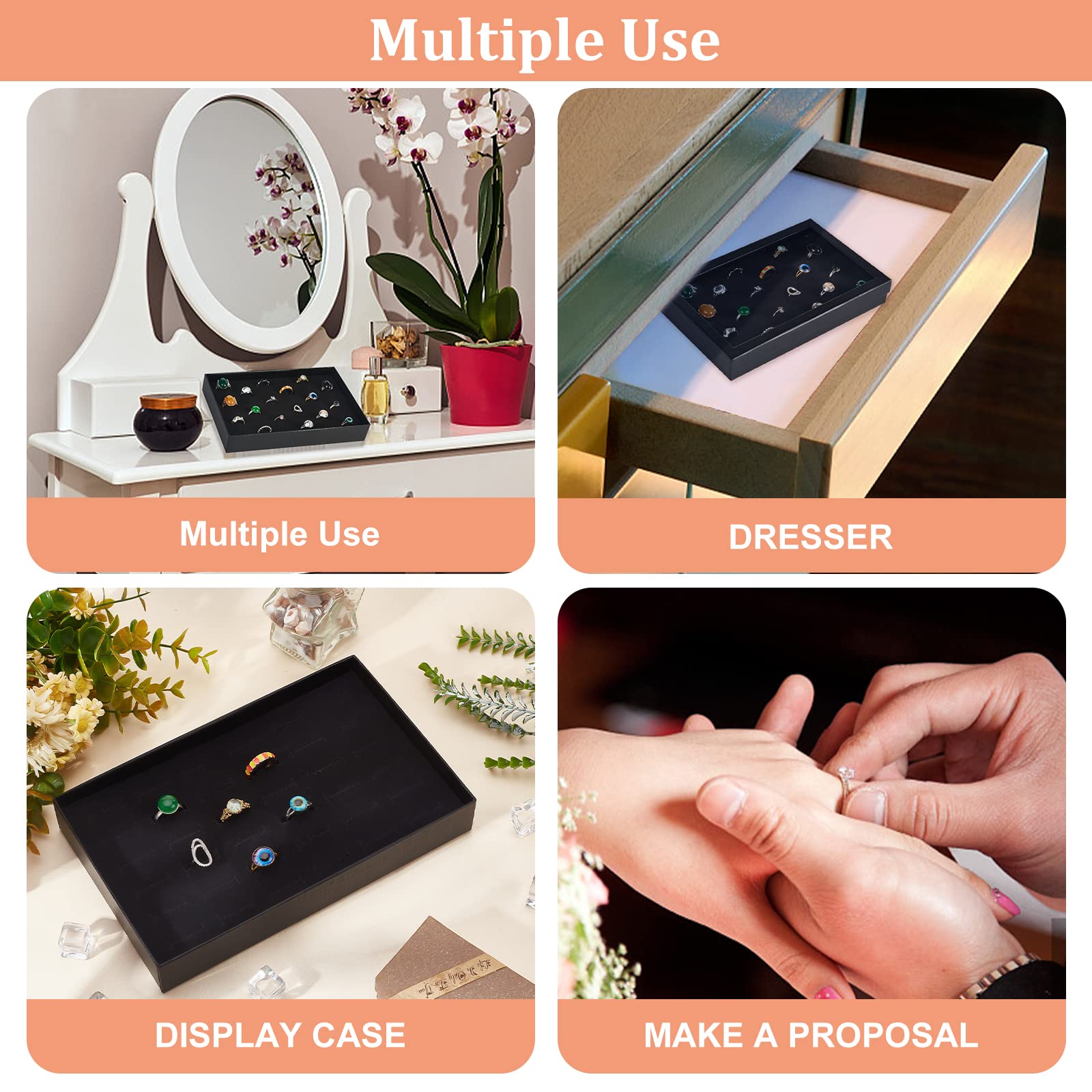 SUNNYCLUE 1Pc 36 Slots Ring Showcase Display Box Ring Organizer Boxes Rings Holders Insert Display Trays Transparent Packing Box for Business Selling Shows Jewelry Rings Earrings Storage Supply