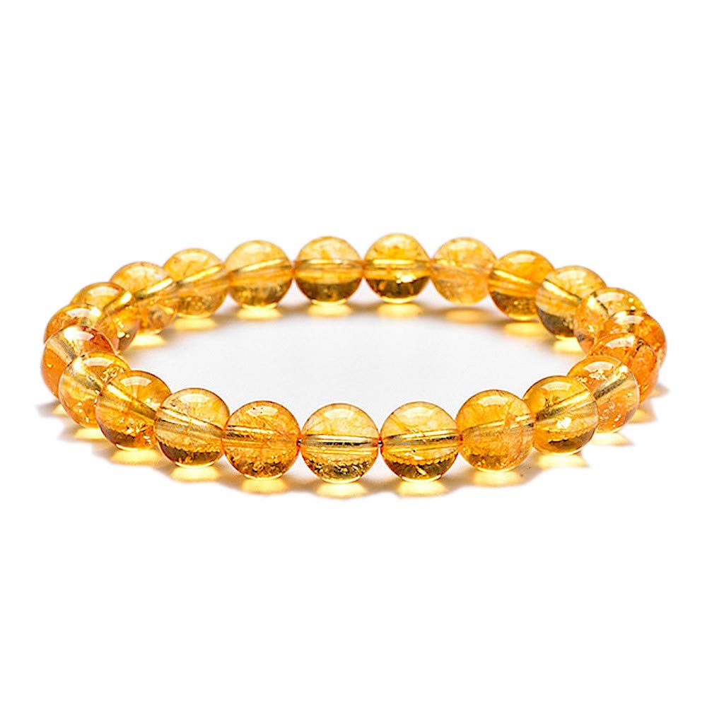 PSEEHEE Natural Chakra Healing Crystal Bracelet, Semi-Precious Gemstone Beads Stretch Women Men Jewelry (Yellow Citrine) (8mm) (8mm Yellow Citrine)
