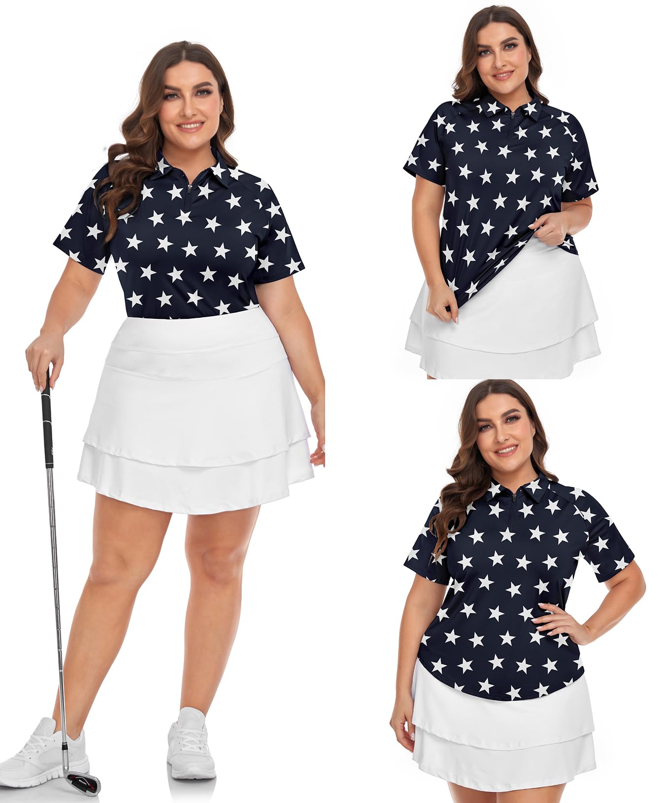 Women's Short Sleeve Golf Polo Shirts Moisture Wicking Golf Apparel Lady Golf Tops US Flag, Medium